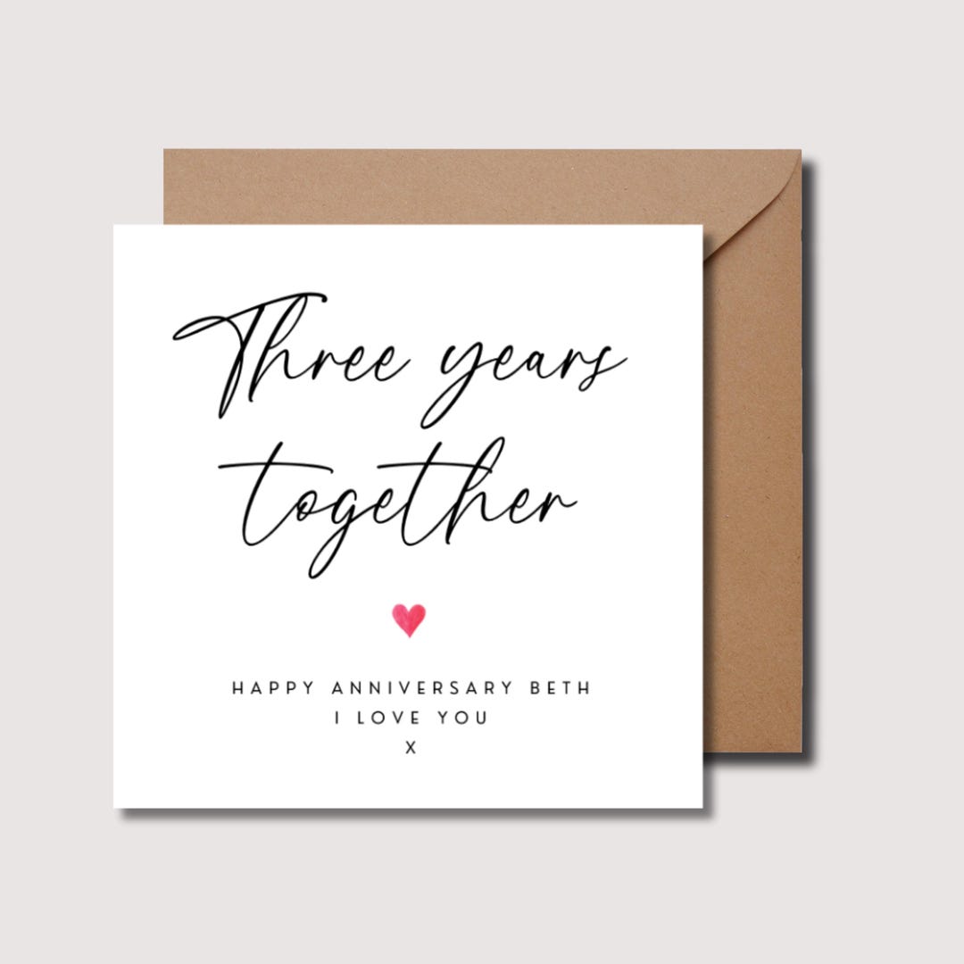 3rd Anniversary Card, Third Years Anniversary, Personalised Anniversary ...
