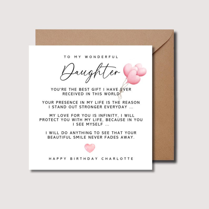 Daughter Birthday Card, Daughter Poem, Adult Daughter Birthday Card ...