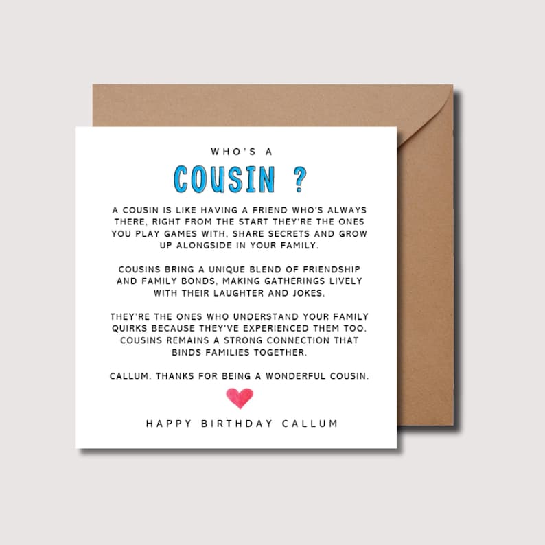 Personalized Cousin Birthday Card: Meaningful Poem, WW0129 - Etsy