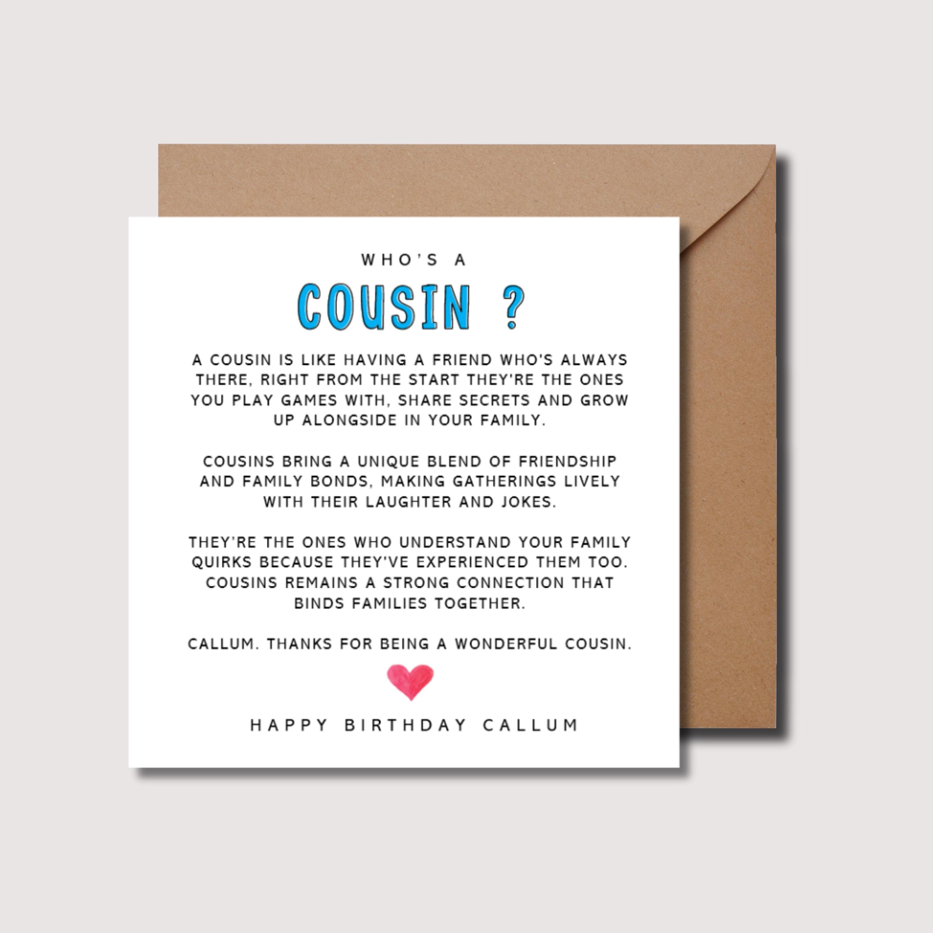 Personalized Cousin Birthday Card: Meaningful Poem, WW0129 - Etsy