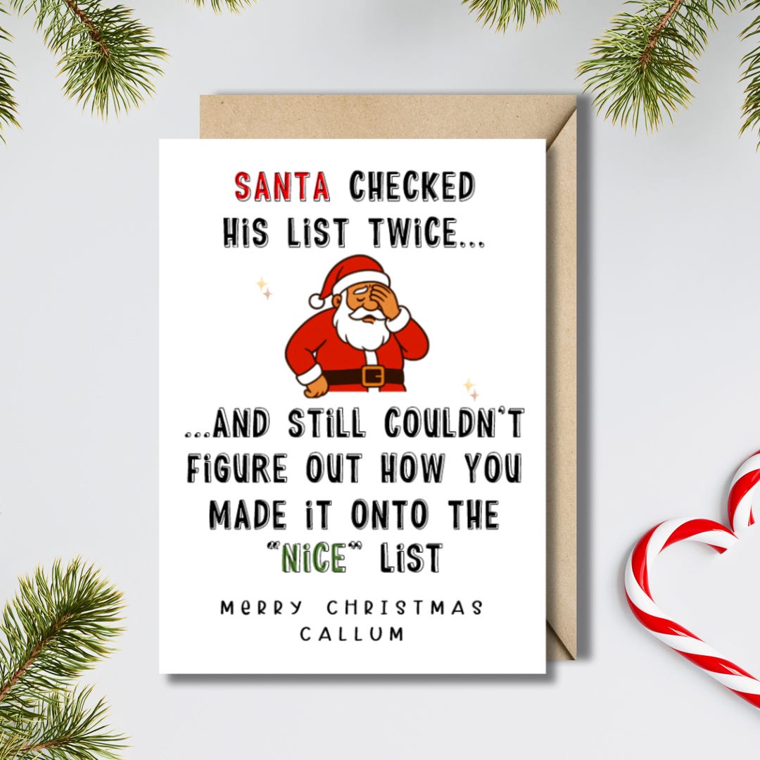 Funny Santa Christmas Card: "nice List" Holiday Greeting - Etsy