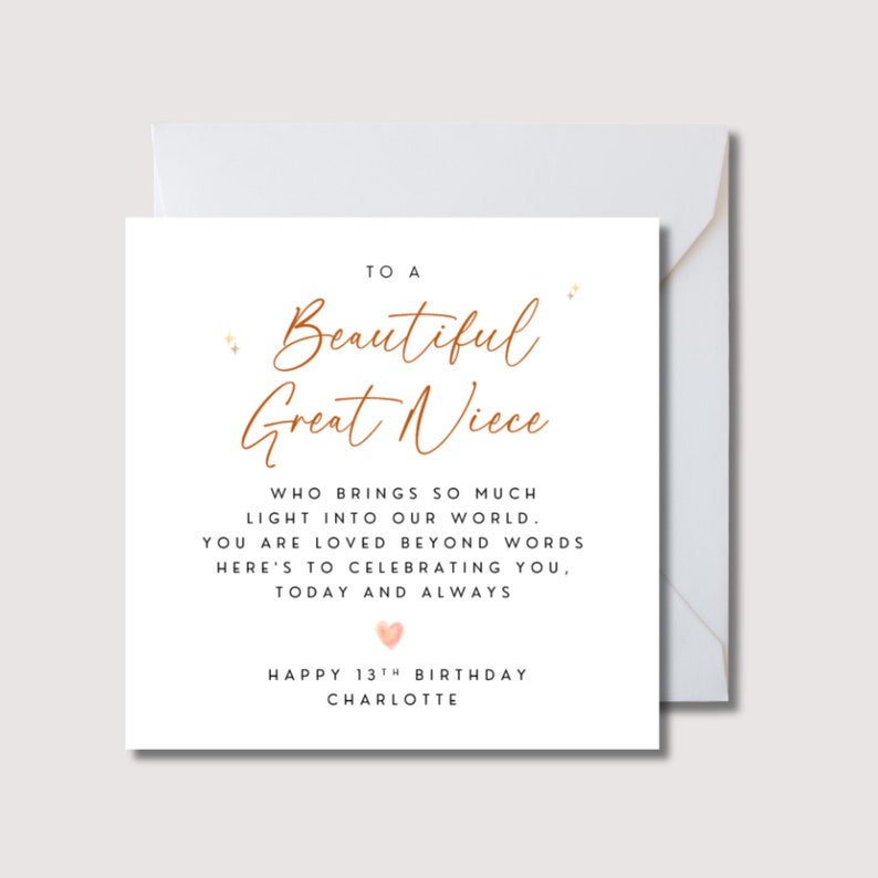 Great Niece Birthday Card, Birthday Card for Great Niece, Personalised ...