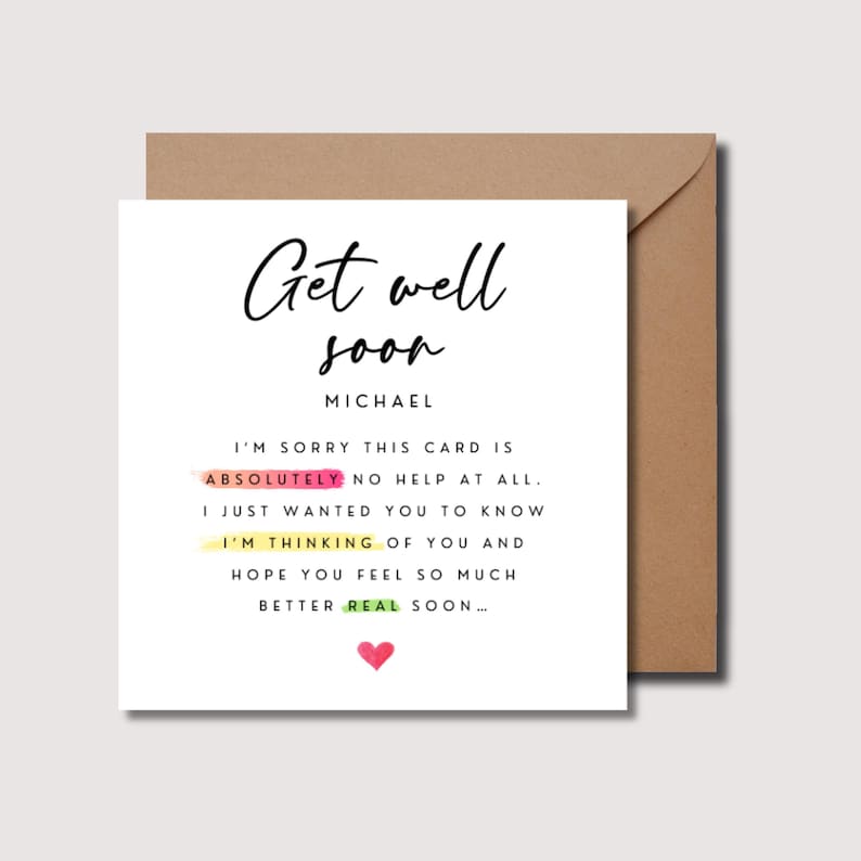 Get Well Soon Card, Thinking of You Card, Hospital Card, Feel Better ...