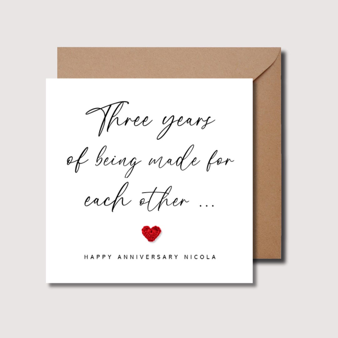 3rd Anniversary Card, Third Years Anniversary, Wife Anniversary Card ...