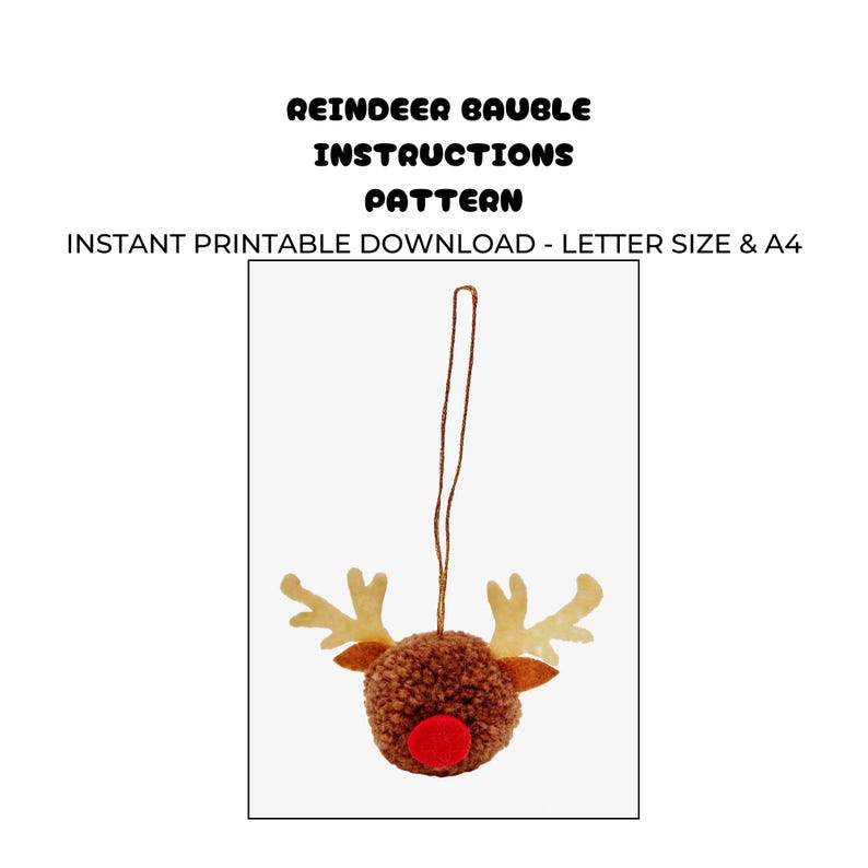 Reindeer Bauble Pom Pom Pattern PDF | DIY Christmas Ornament Craft ...