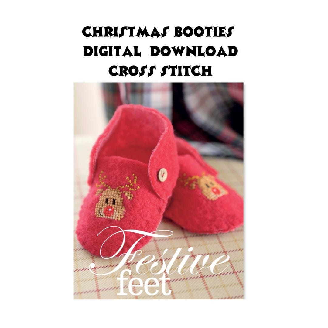 Festive Feet Christmas Booties Pattern PDF | Baby Reindeer Cross Stitch ...