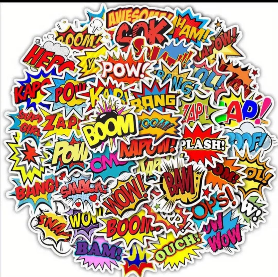 50 Pack Colorful Comic Book Style Stickers Pop Art BAM POW Decals for ...