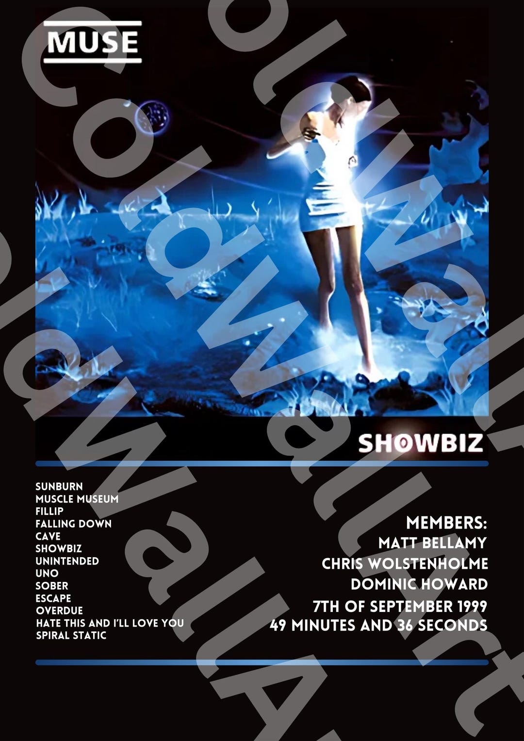 Muse showbiz Digital Poster Vintage Band Art Print Printable Music Wall Décor Indie Rock ...