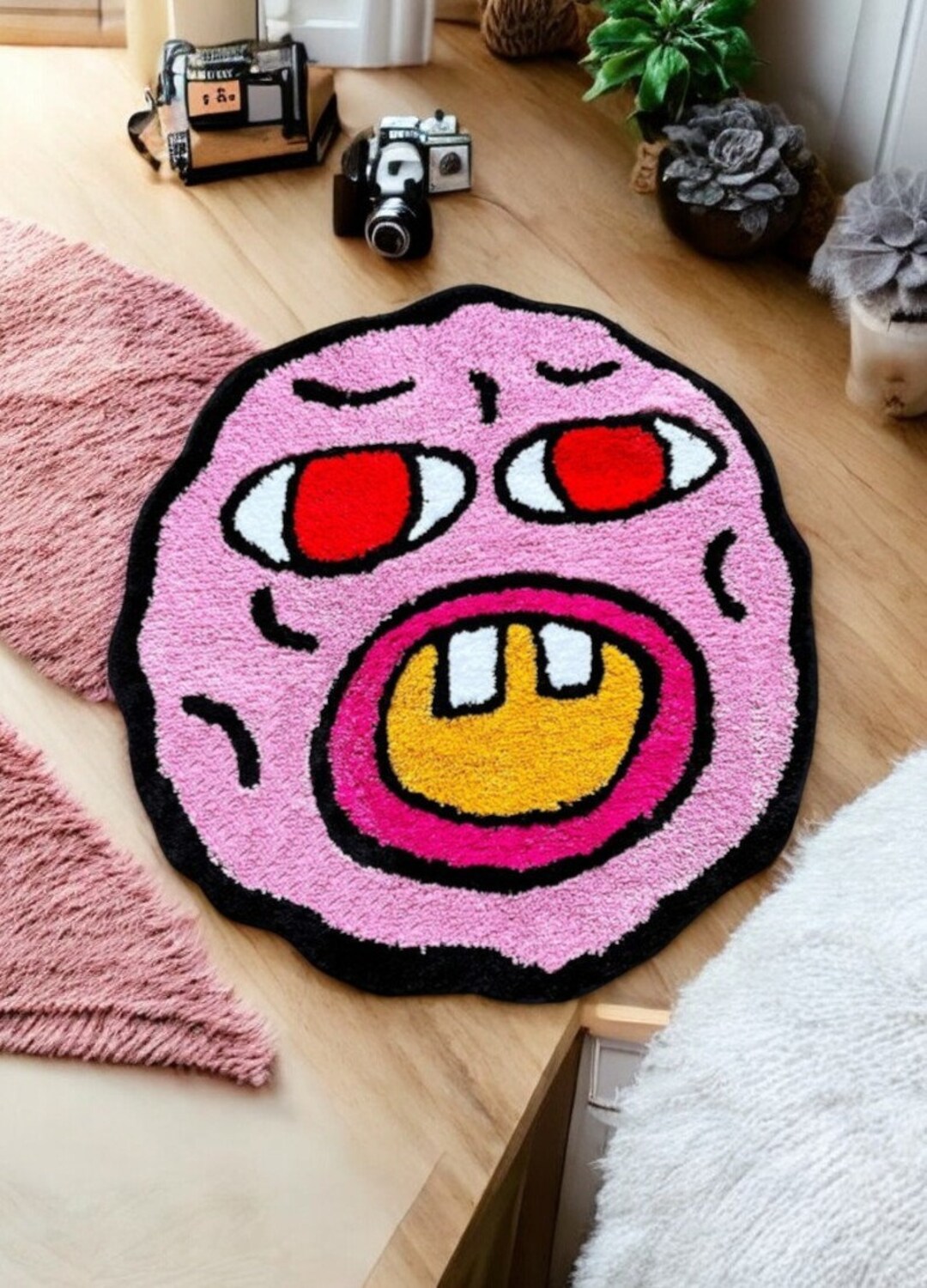 Cherry Bomb Pink Tufted Rug for Bedroom Area Handmade Home Decor - Etsy