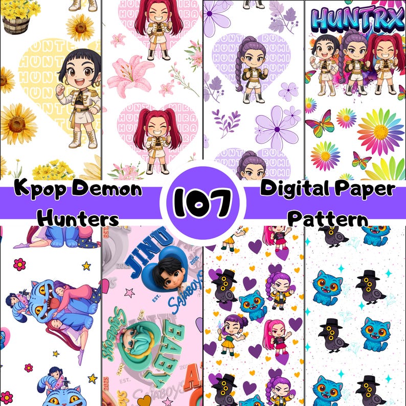 Kpop Demon Hunters Digital Paper | Huntrix Seamless Wallpaper | Movie ...