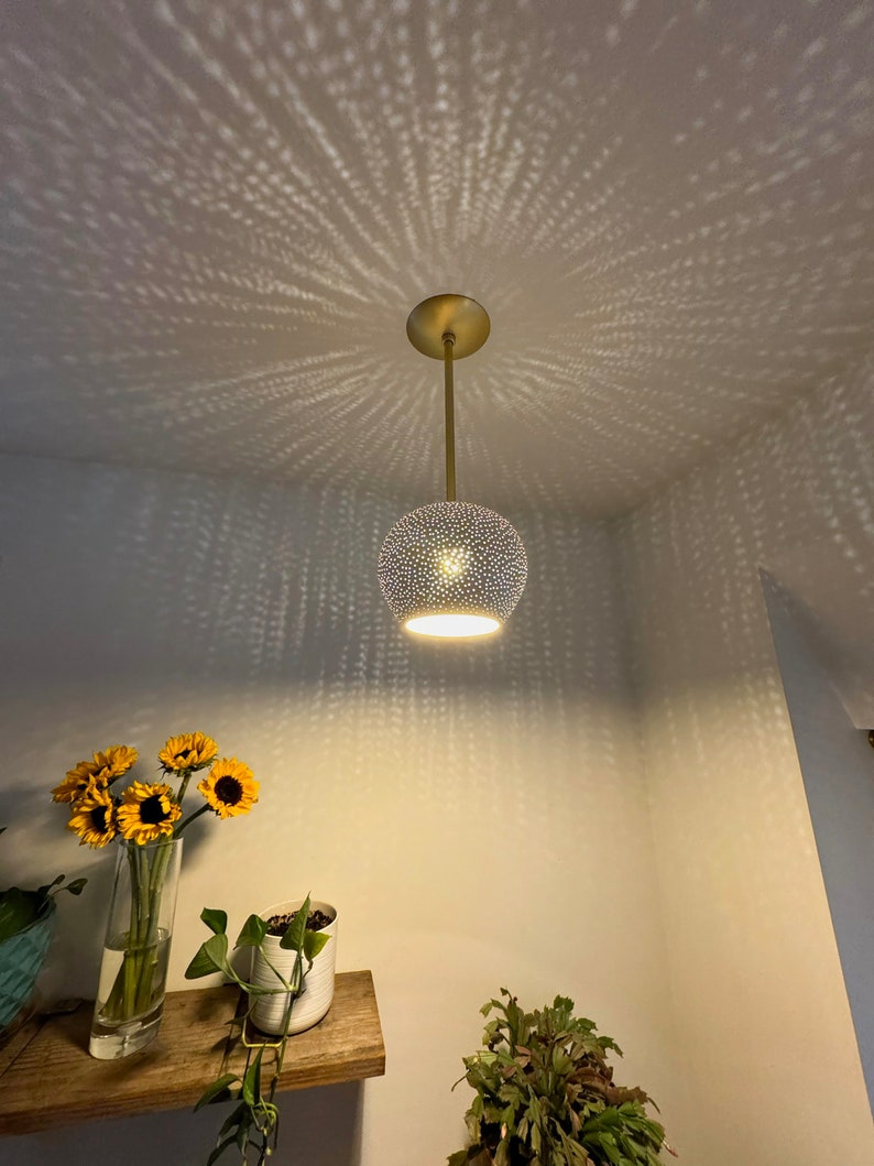 Ceramic Pendant Lamp: Brass Rod, Perforated Shade, Mood Lighting - Etsy