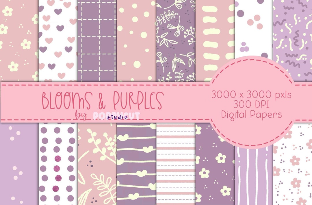 16 Blooms and Purple Aesthetic Digital Papers High Quality Digital ...