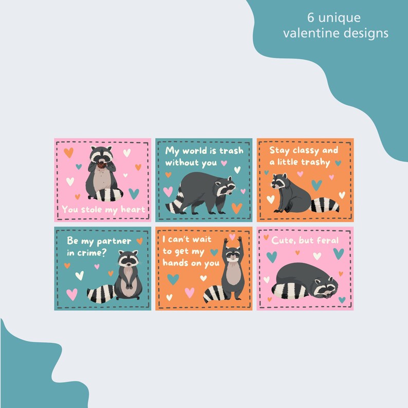 Raccoon Trash Panda Valentines Cards, Funny Animal Valentines, School ...