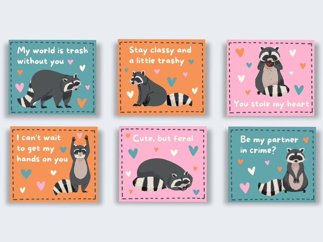 Raccoon Trash Panda Valentines Cards, Funny Animal Valentines, School ...