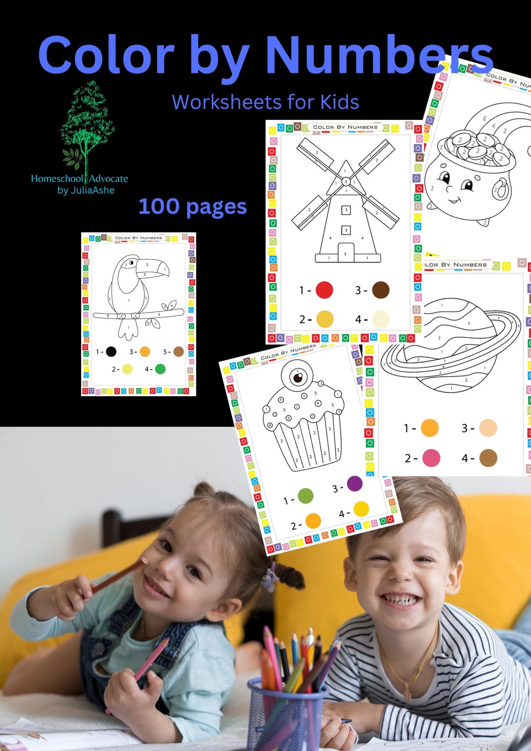 Color by Number 100 Pgs for Preschool and Kindergarten Children's ...
