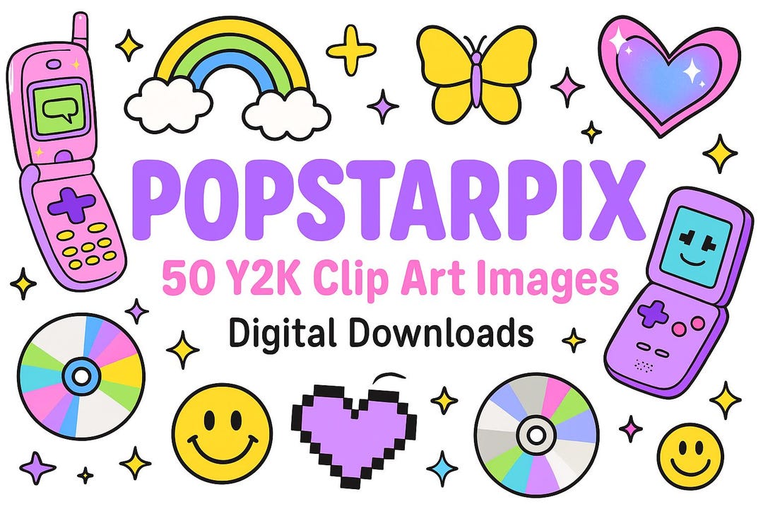 Y2K Bundle Clipart PNG Sublimation Designs 2000s Millennium Flip Phone ...