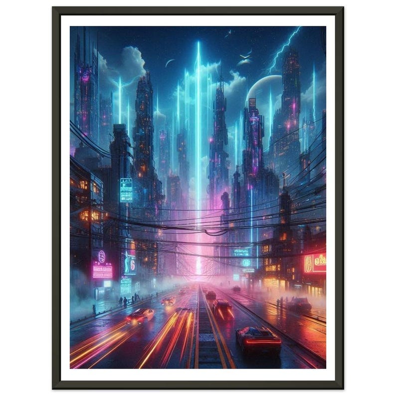 Cyberpunk Cityscape Semi-glossy Paper Metal Framed Poster 30x40 Cm ...