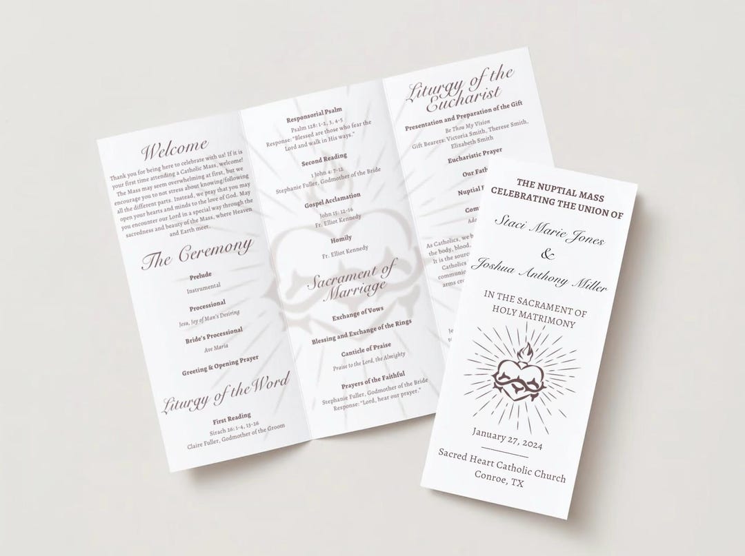 Classic Wedding Program Downloadable Trifold Template; Catholic Wedding ...