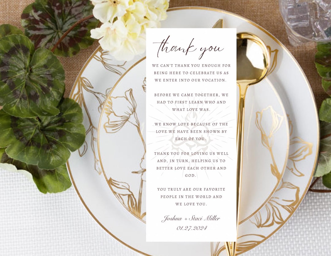 Classic Thank You Note, Wedding Table Thank You Card Template, Place ...