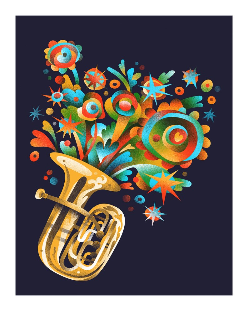 Tuba Bouquet Archival Digital Art Print Giclée Flowers - Etsy