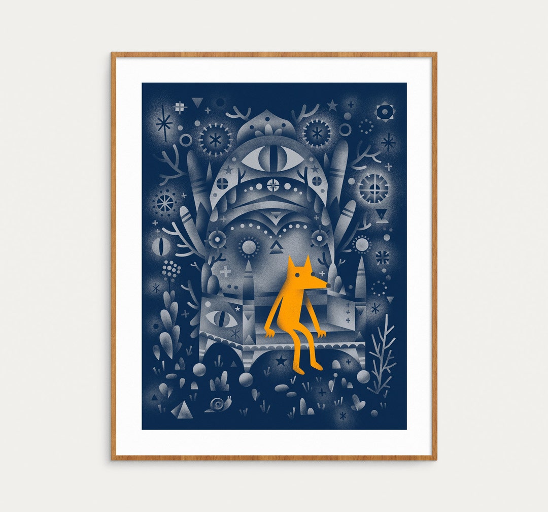 Golden Wolf Archival Digital Art Print Giclée Mysterious Night Creature ...