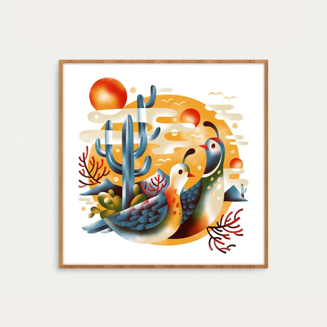 Desert Quails • Archival Digital Art Print Giclée • 8x8, 11x11, or ...