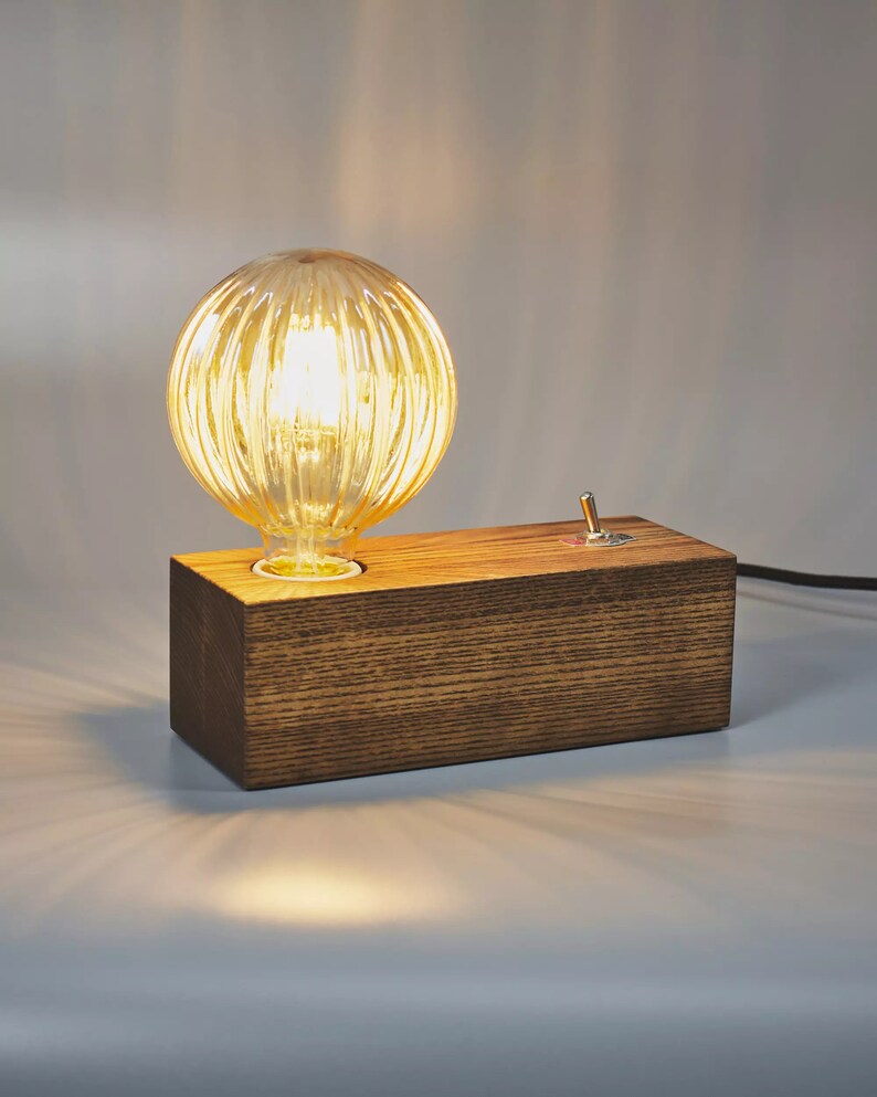 Wooden Lamp, Wooden Small Lamp, Industrial Minimal Style, Rectangle ...