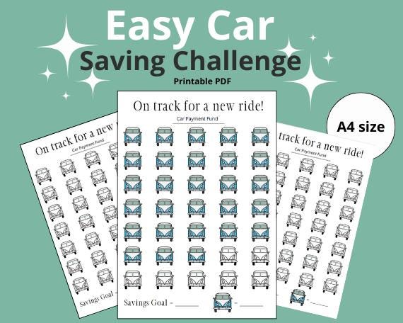 Printable Car Fund Savings Challenge | Car Saving Tracker Simple ...