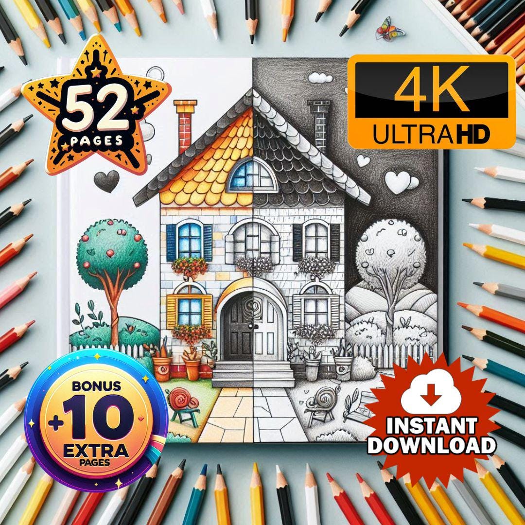 52 Coloring Pages 4k HD of Houses in 3 Downloadable Pdfs. Extra GIFT ...