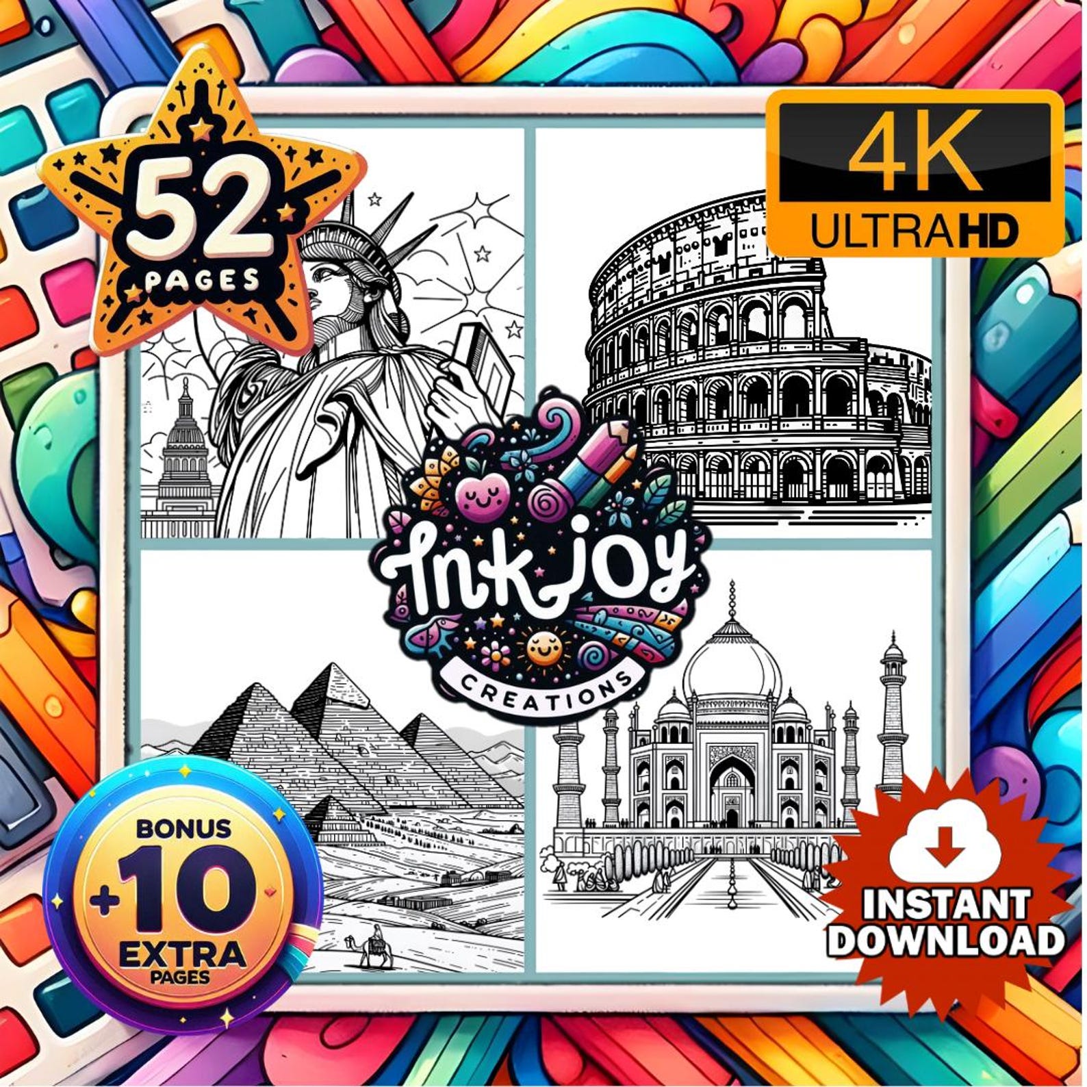 Tourist Places Coloring Book, Coloring Book, Coloring Pages for Kids ...