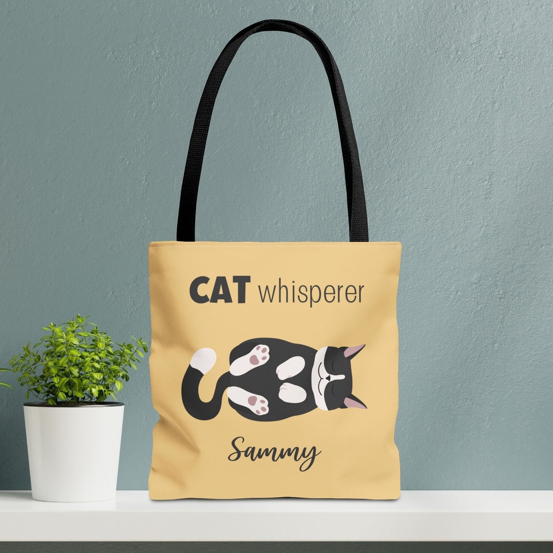 PERSONALIZED BLACK and WHITE Tabby Cat Tote Bag, Customized Longhair ...