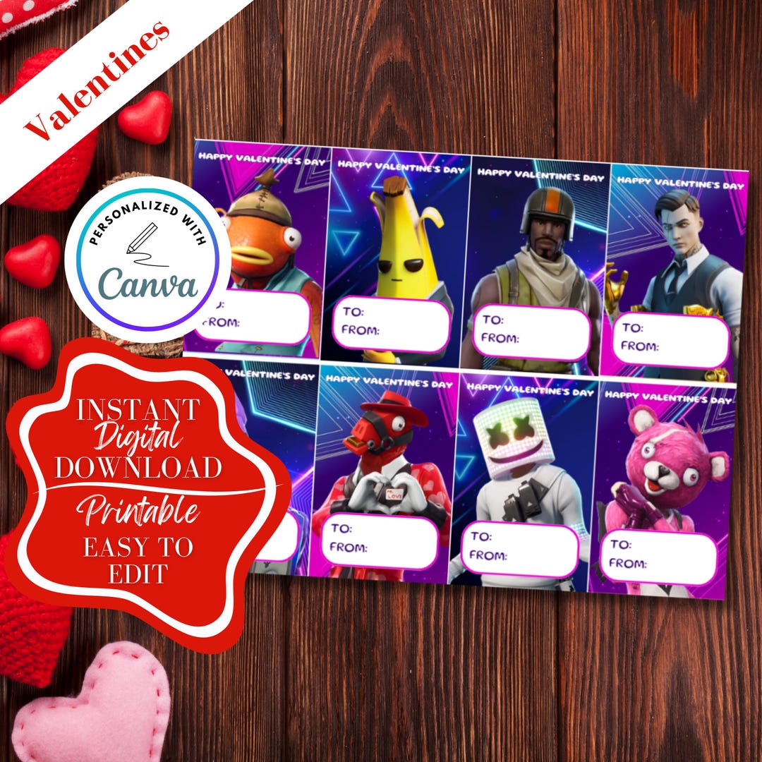 Kid’s Neon Battle Royal Valentines Exchange Cards for School, Instant ...