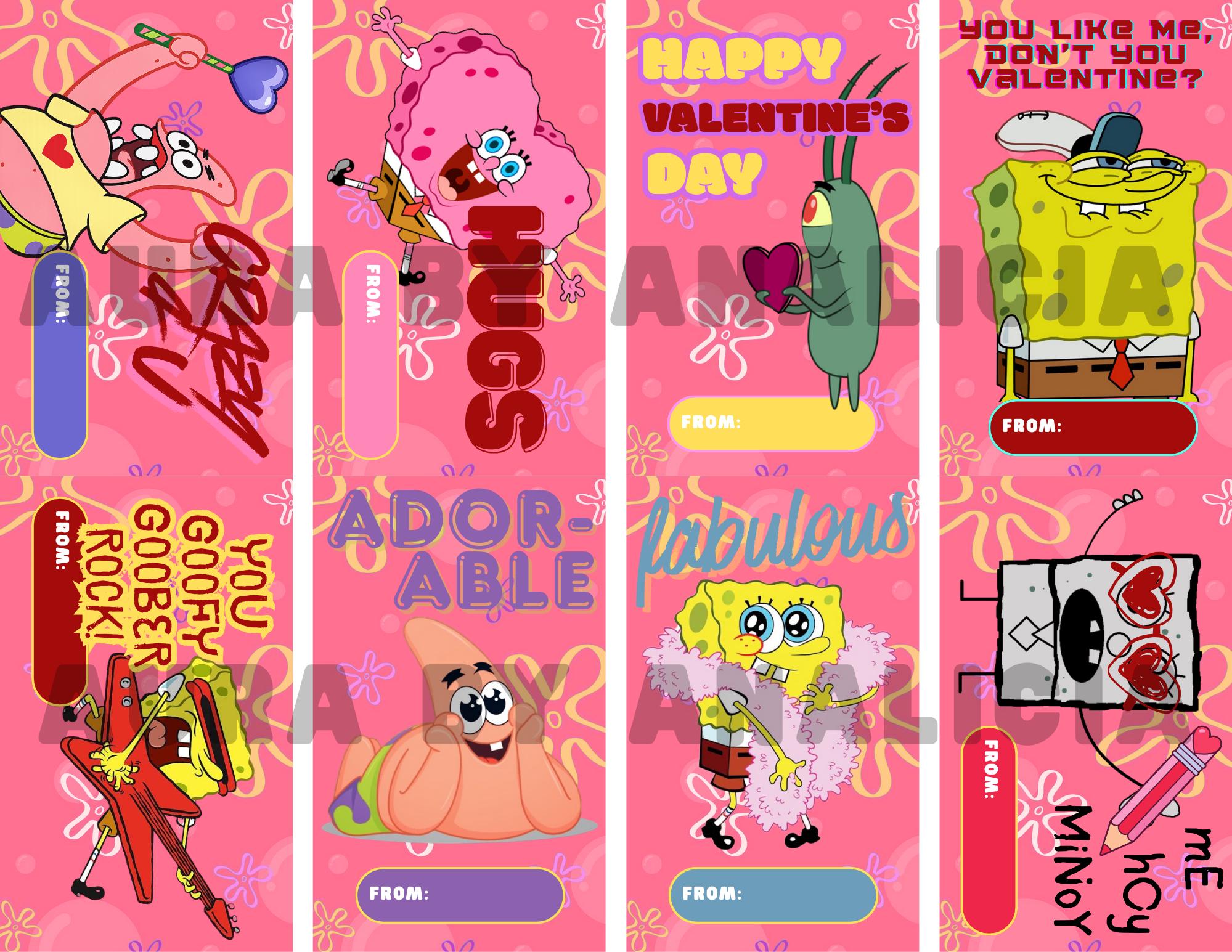 Kid’s Sponge Bob Valentines Exchange Cards for School, Instant Download ...