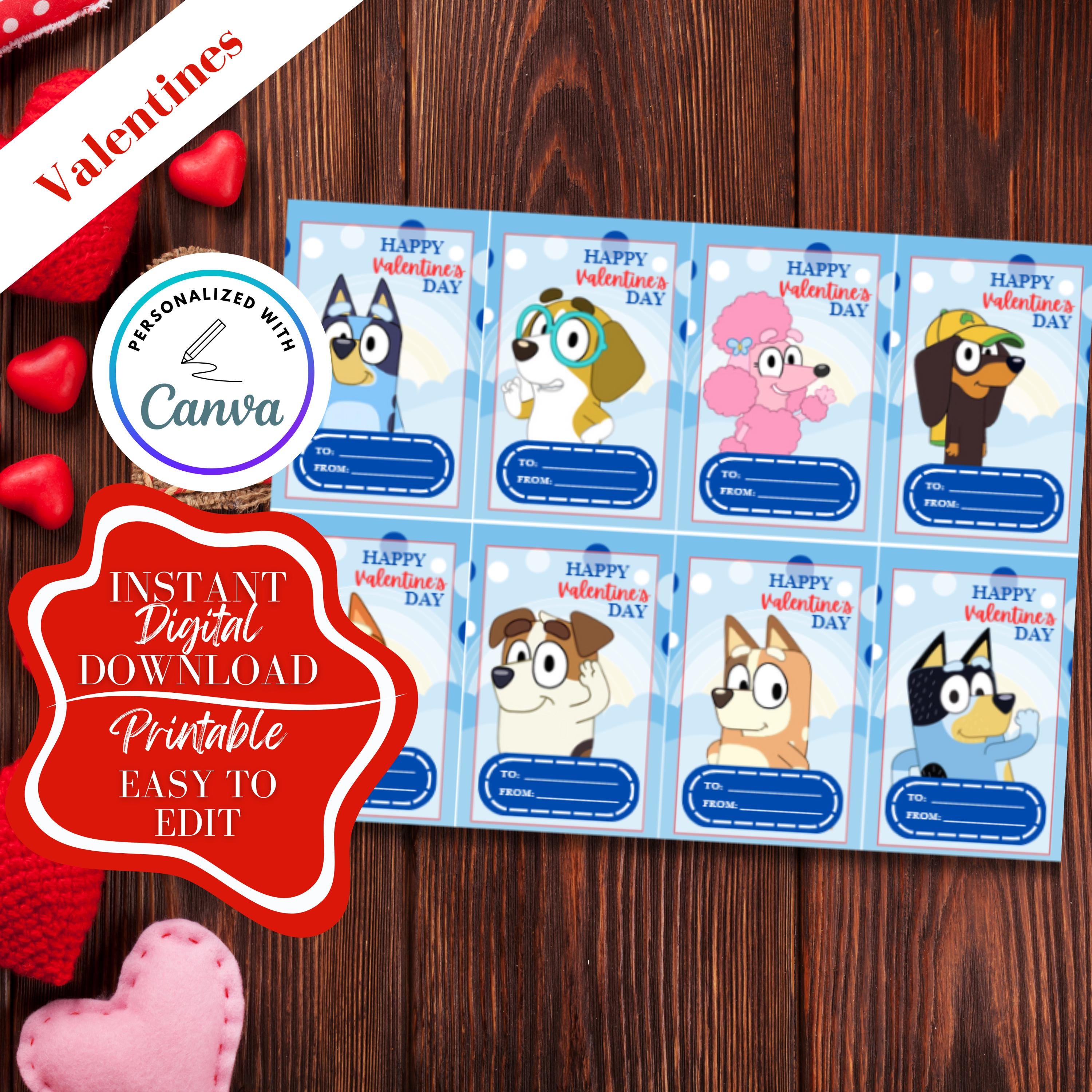 Kid’s Bluey Valentines Cards for School, Instant Download - Etsy