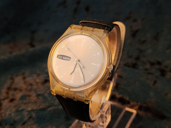 Vintage Swatch Transparent Day-Date Watch with Black … - Gem