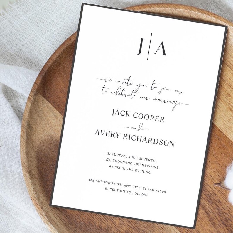 Elegant Printable Wedding Invitation Template, Traditional Black ...