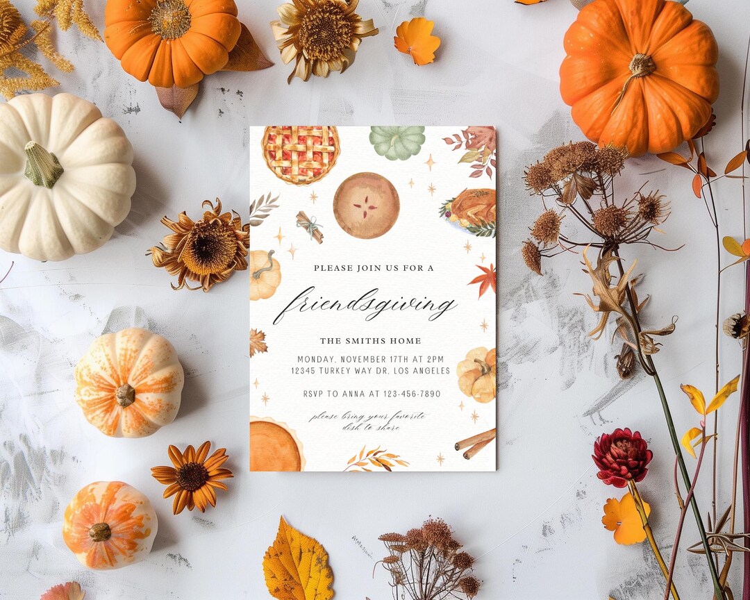 Editable Fall Harvest Friendsgiving Potluck Invite Custom Printable ...