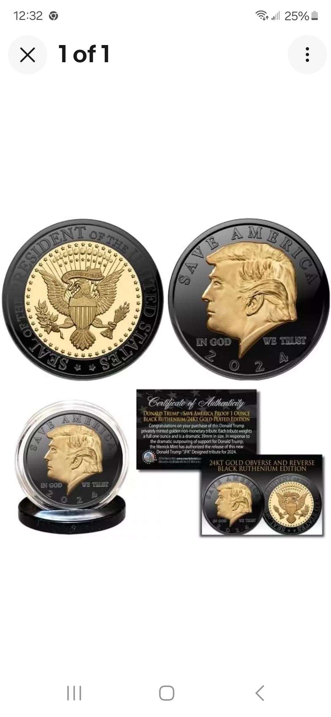 2024 Donald Trump "save America" - Black Ruthenium & Gold Tribute Coin ...