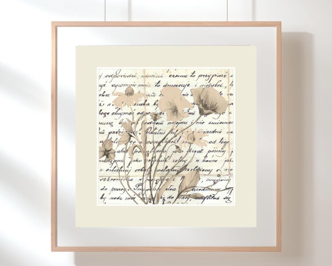 Nostalgic. Flowers on Handwriting Background. 20 X 20 Inches (50,8 X 50 ...