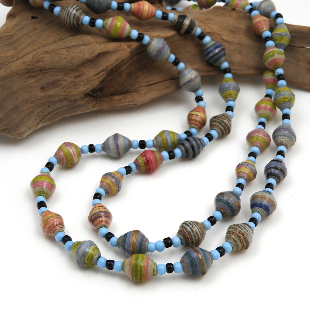 Multi-colored Paper Bead Necklace Hand Painted Beads Fair Trade Jewelry ...