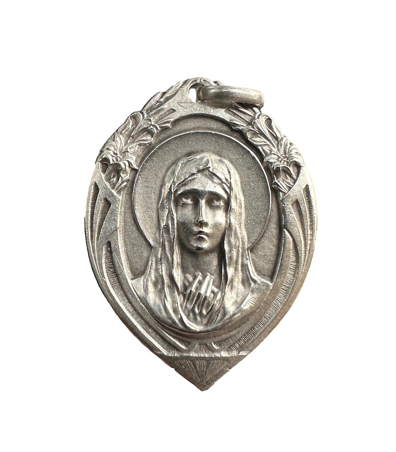Large Art Nouveau Processional Medal Virgin Mary Silver Plated ...