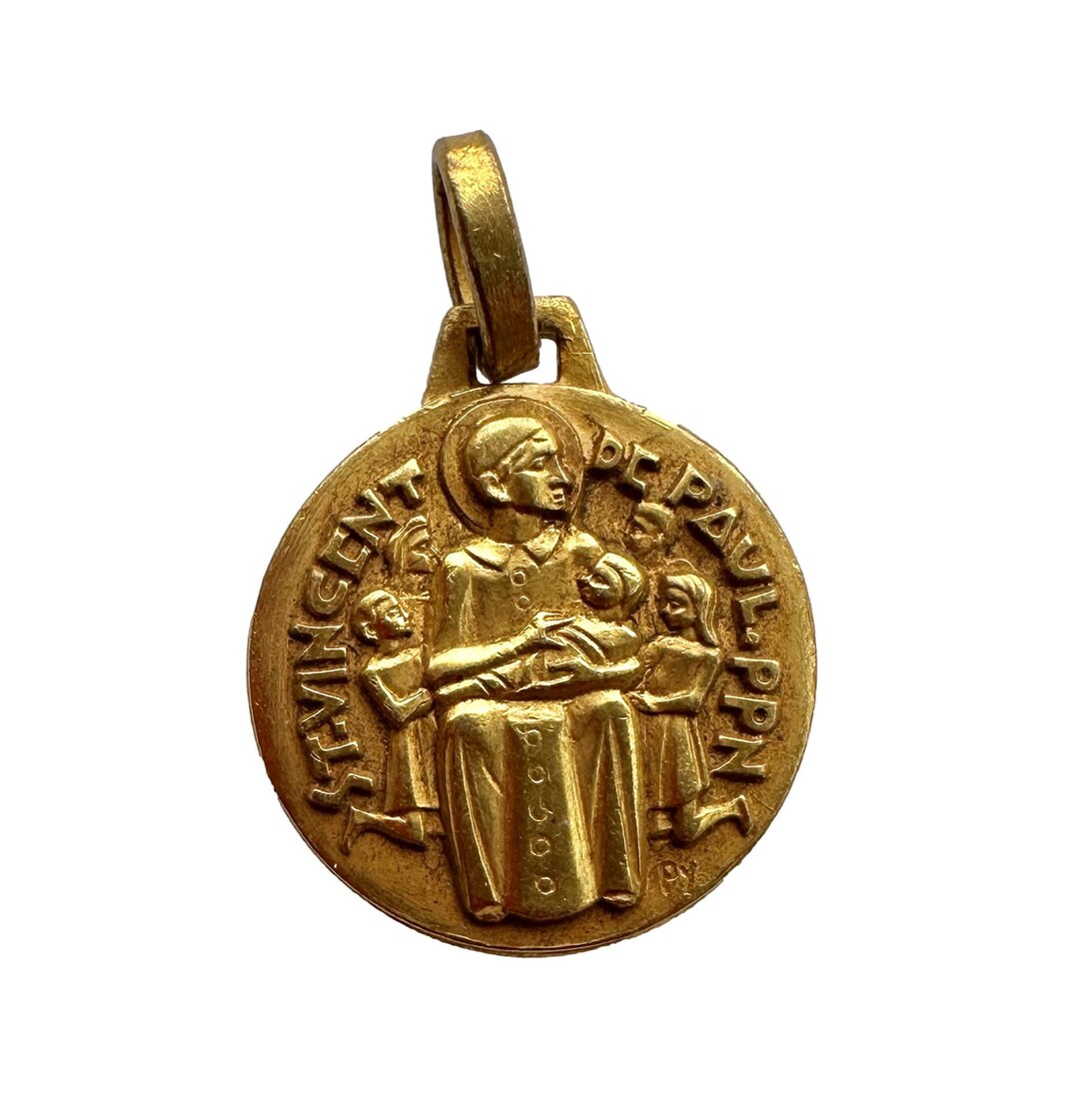 Saint Vincent De Paul Gold Art Deco Medal Pendant Fernand PY, Religious ...