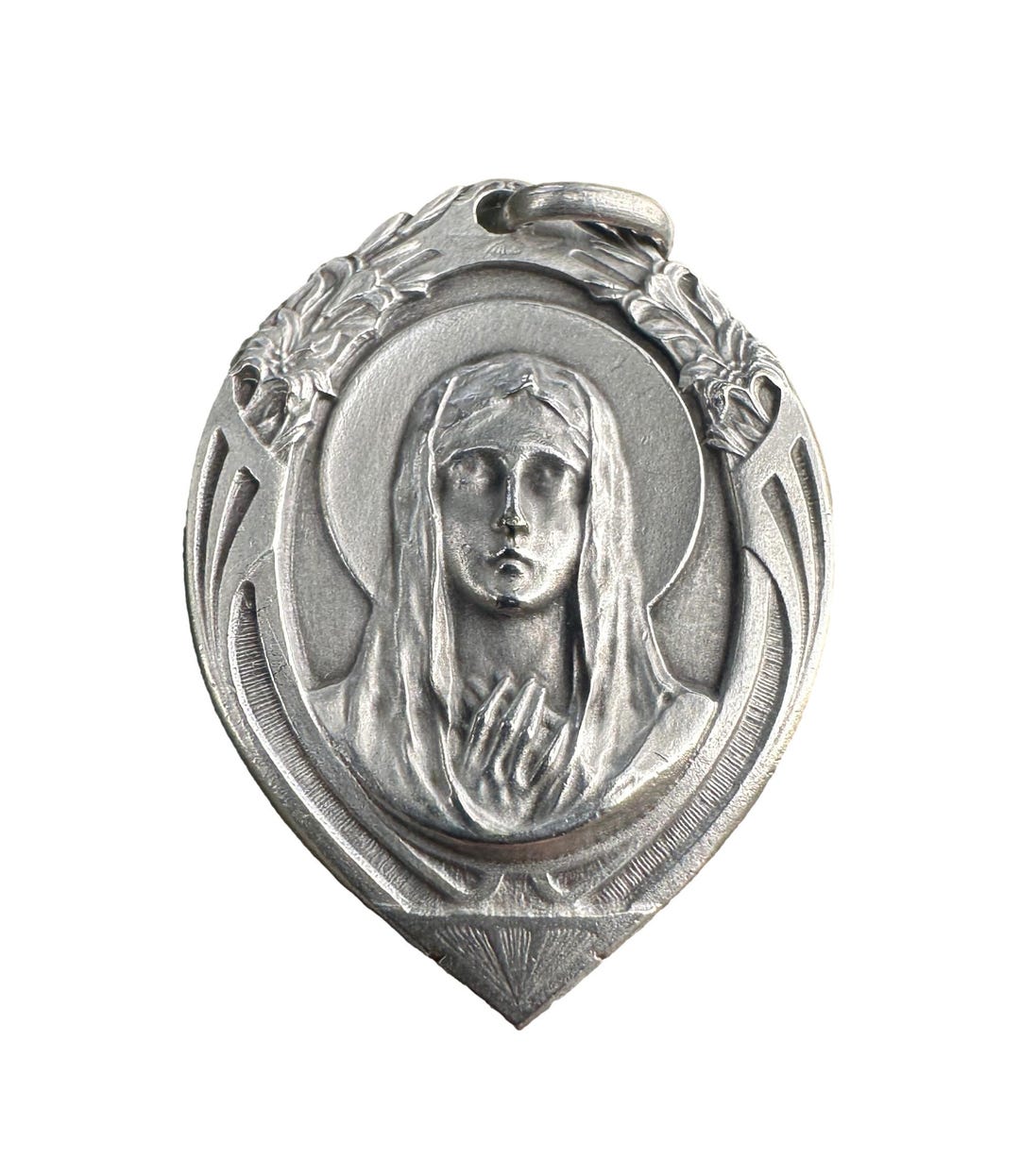 Large Art Nouveau Processional Medal Virgin Mary Silver Plated ...