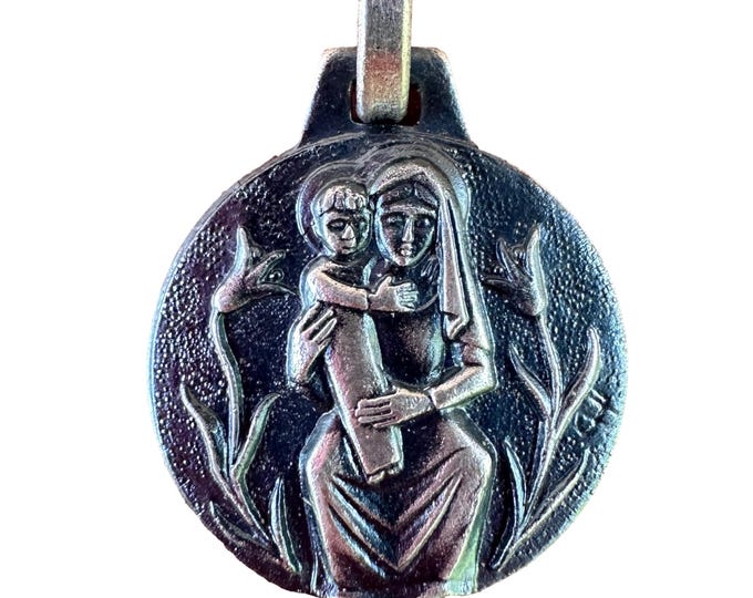 Virgin Mary Child Jesus Silver Art Deco Medal Pendant Fernand PY ...