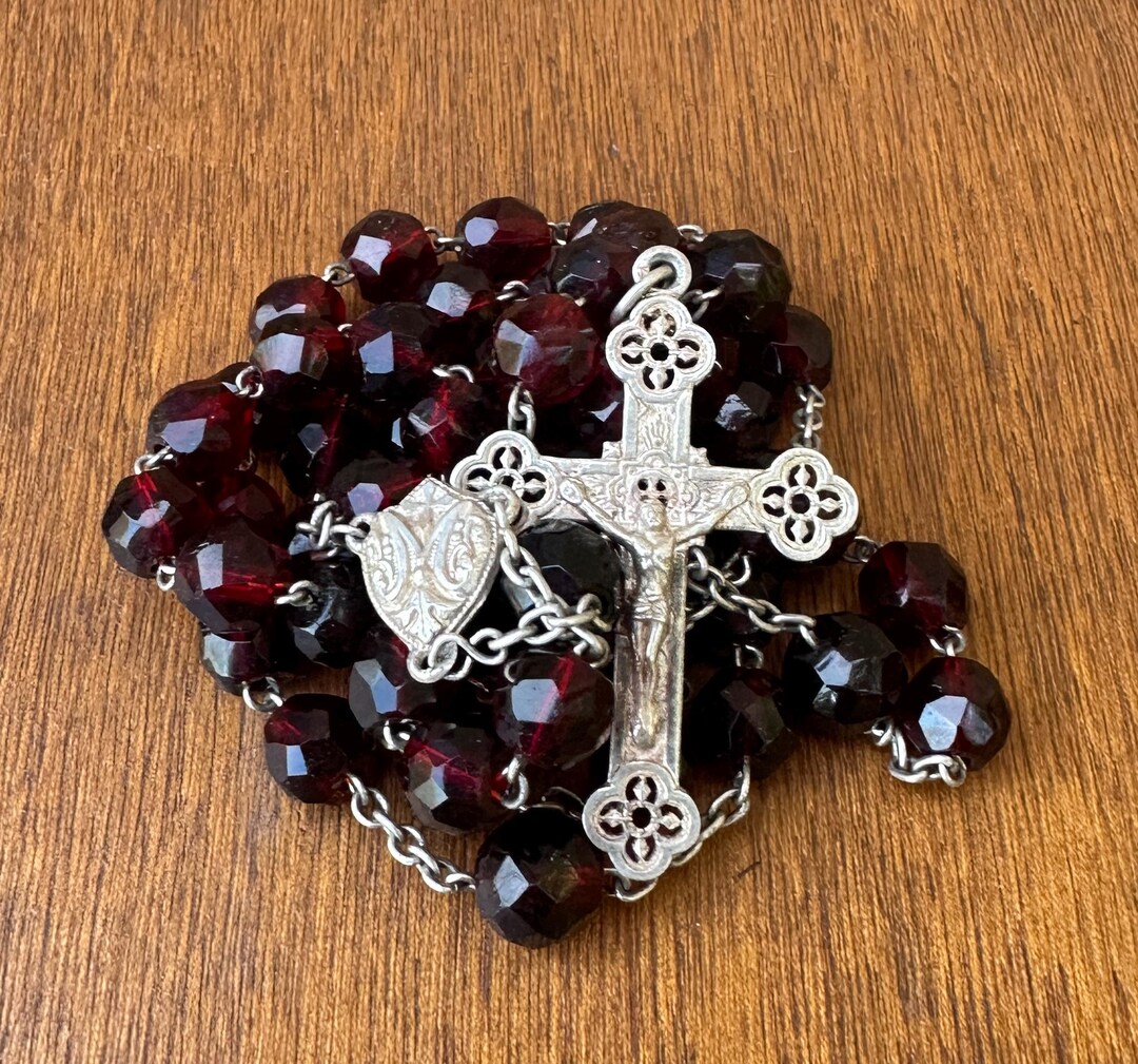 Antique French Red Garnet Glass Beads Sterling Silver Rosary Gift for ...