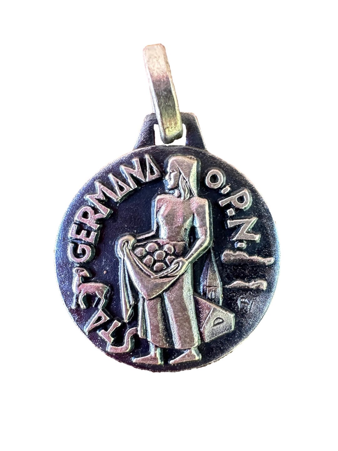 Saint Germaine Silver Plated Metal Art Deco Medal Pendant Fernand PY ...