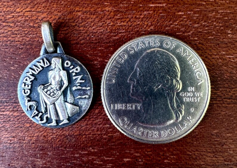 Saint Germaine Silver Art Deco Medal Pendant Fernand PY, Patron Saint ...