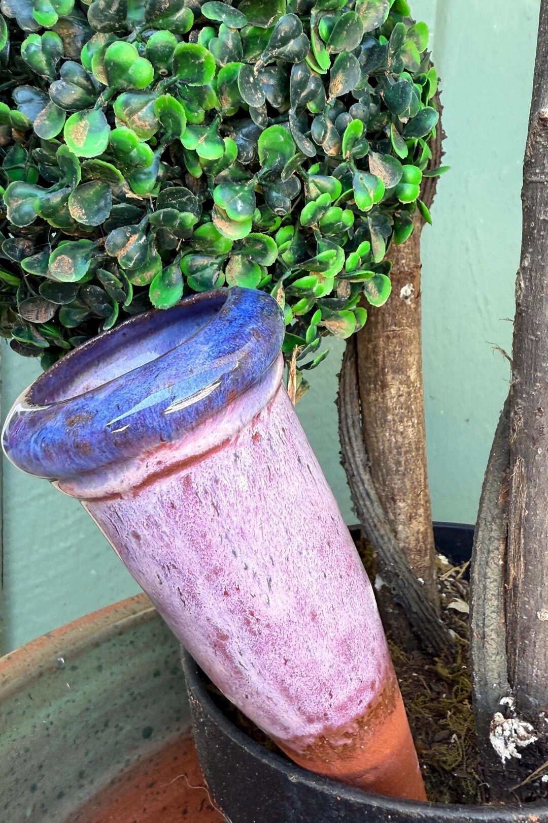 Custom Glazed Self-watering Terracotta Plant Nanny- Vacationer Plant ...