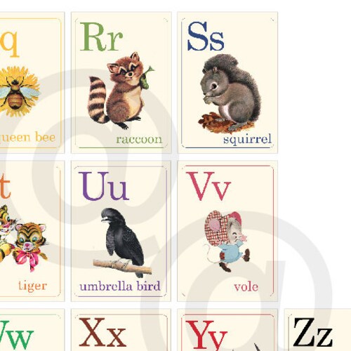 Wild Animal ABC Alphabet Vintage Style Flash Cards Deer - Etsy