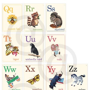 Digital Print at Home Animal Alphabet Mini Flash Cards Vintage Retro ...